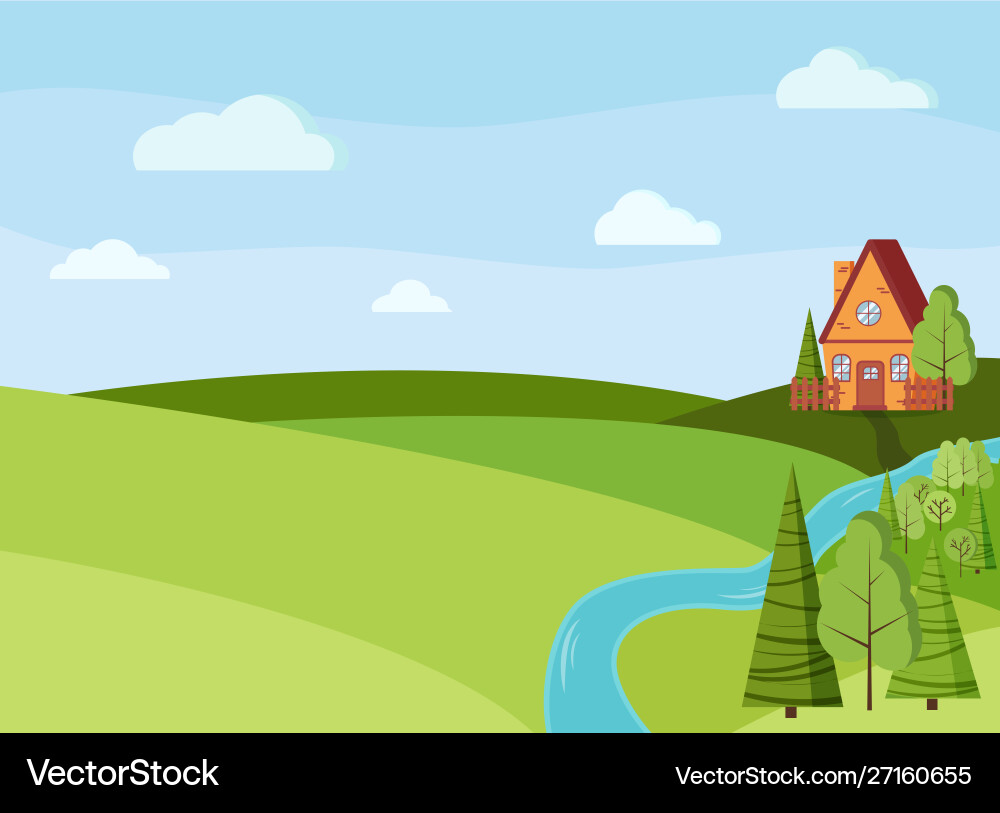 Spring or summer landscape scene with cartoon red Vector Image