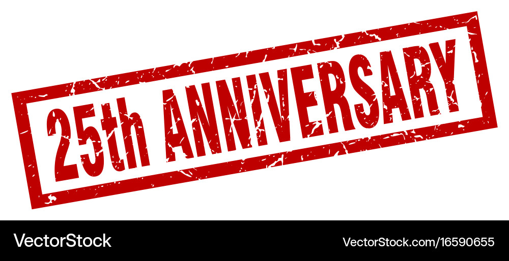 Square grunge red 25th anniversary stamp Vector Image