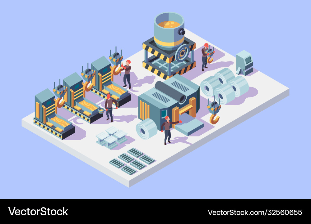 Steel factory foundry metallurgy processes Vector Image