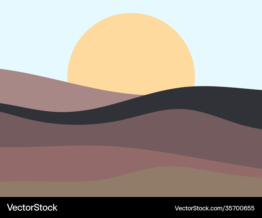 Wavy landscape in a minimalistic style sunset Vector Image