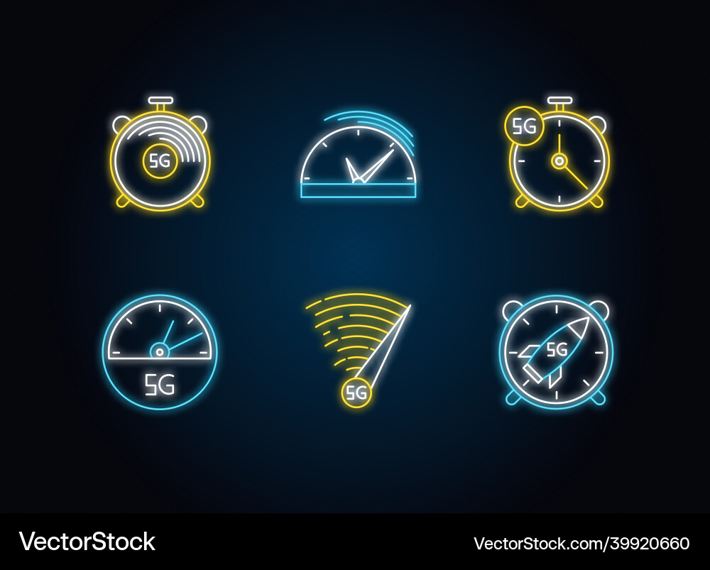 5g fast speed connection neon light icons set Vector Image