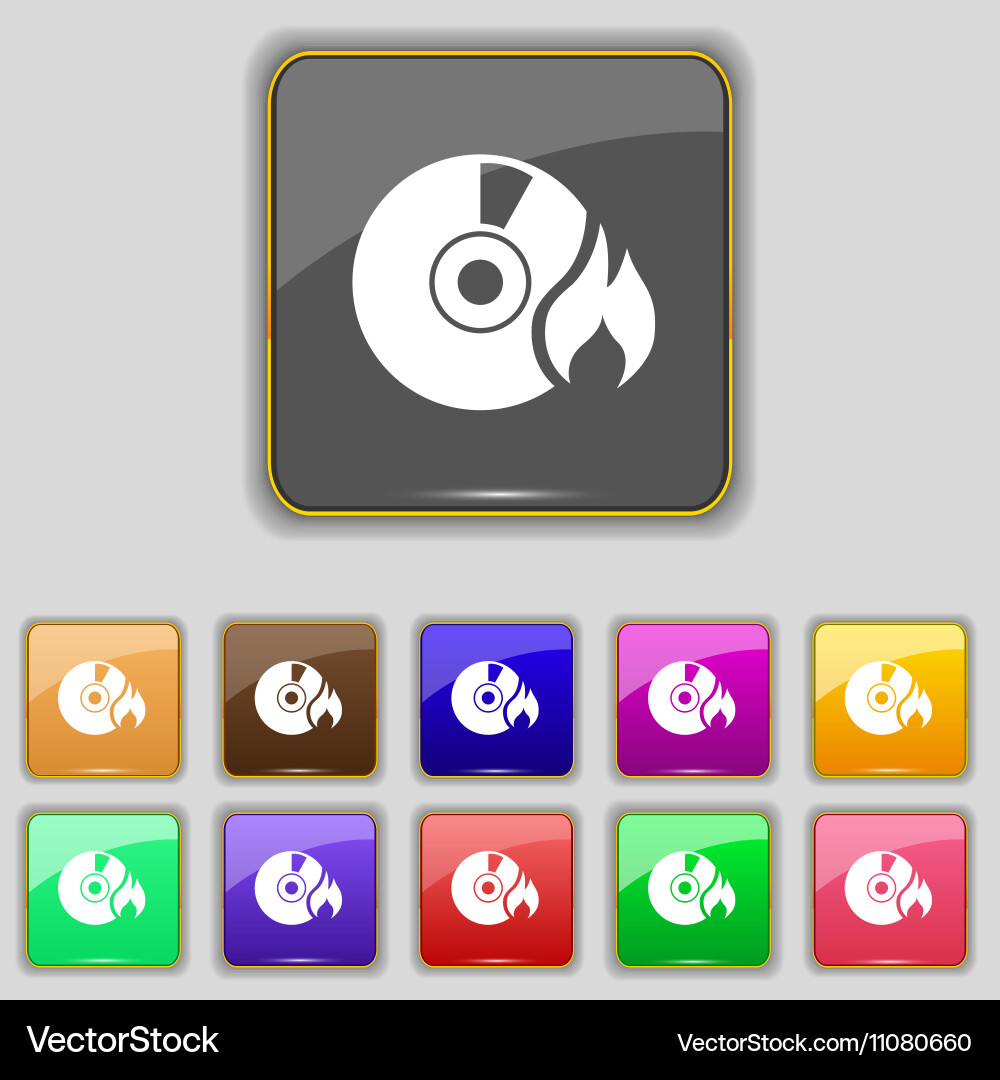 Cd icon sign set with eleven colored buttons Vector Image