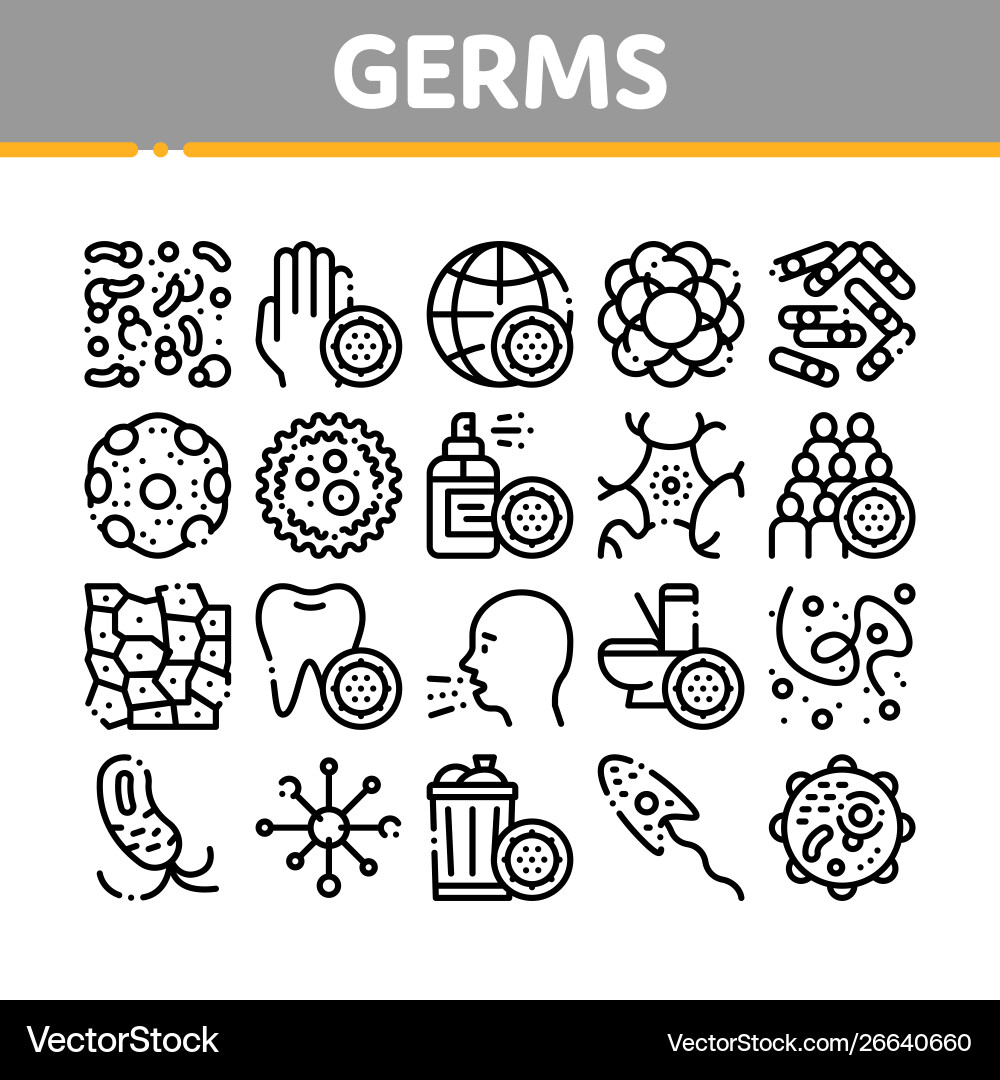 Collection bacteria germs sign icons set Vector Image
