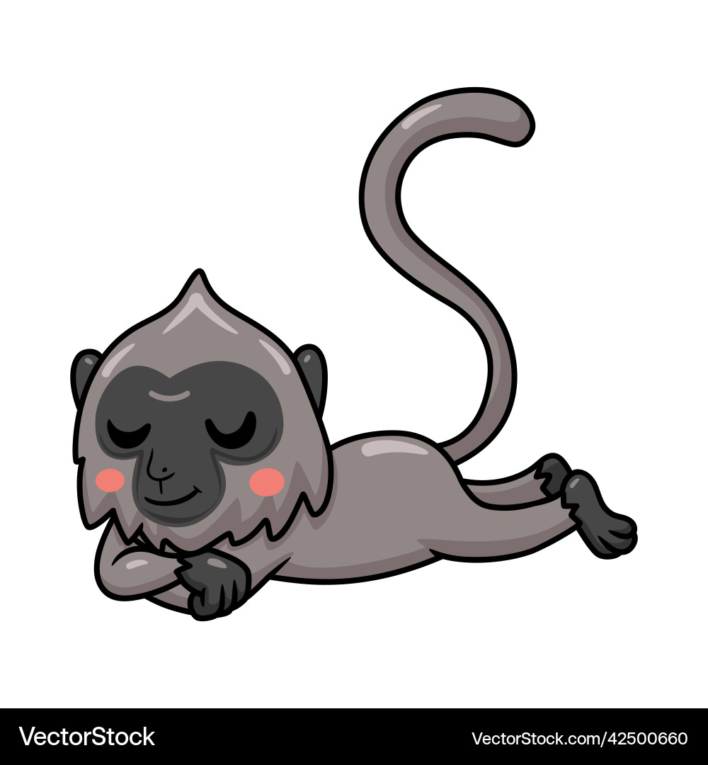 Cute little grey langur monkey cartoon sleeping Vector Image