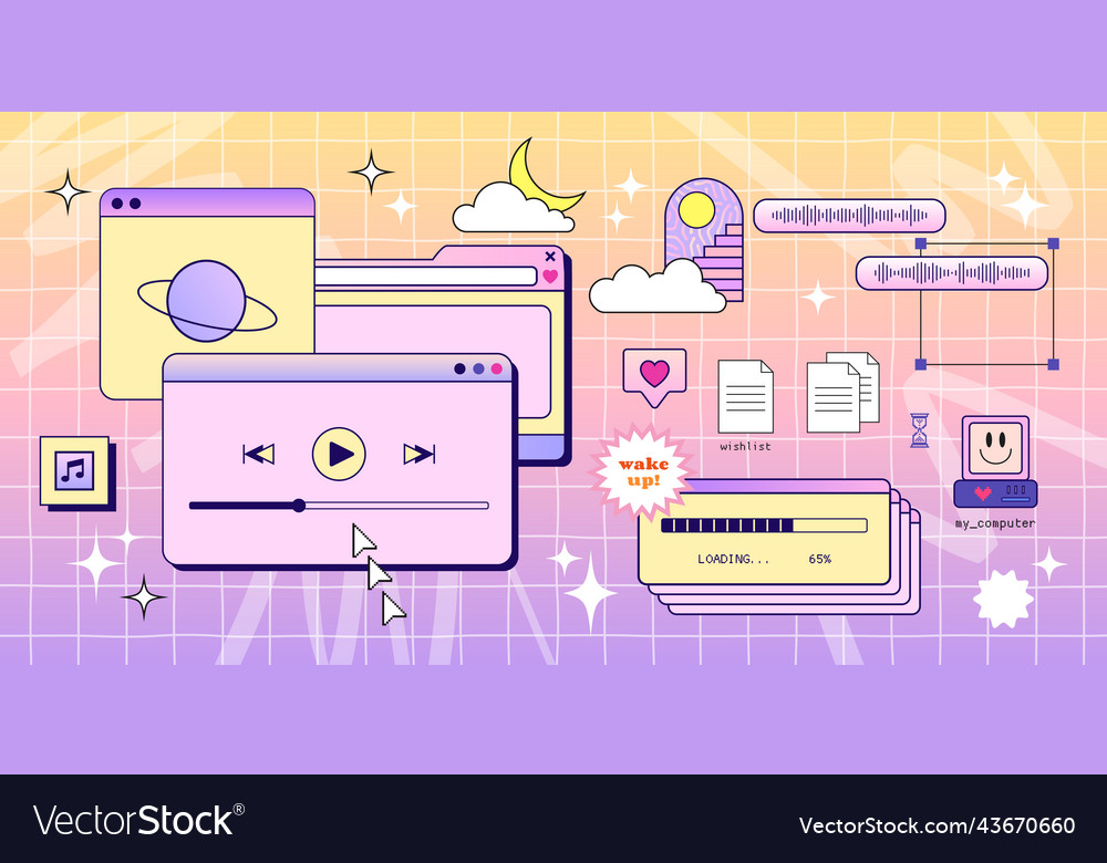 Retro browser computer window in 90s vaporwave Vector Image