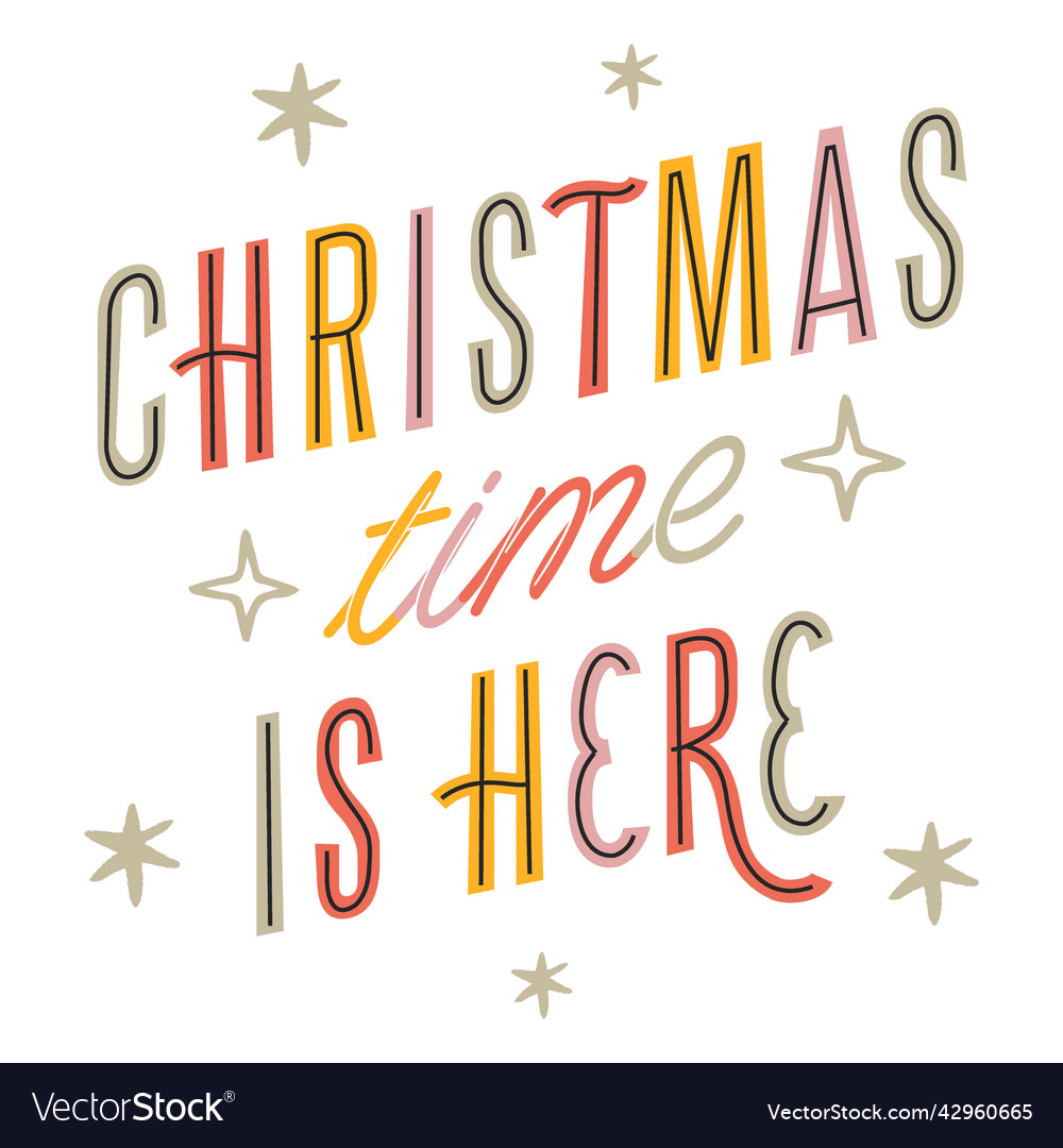 Christmas is here sparkly lettering design high Vector Image