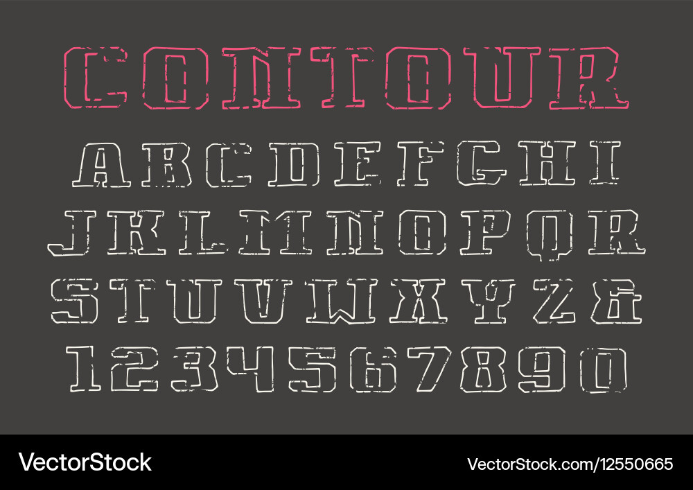 Contour serif font and numerals Royalty Free Vector Image