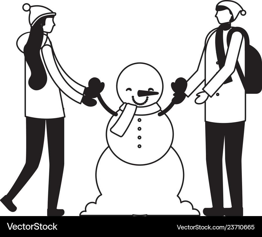 Couple holding hands winter snowman Royalty Free Vector