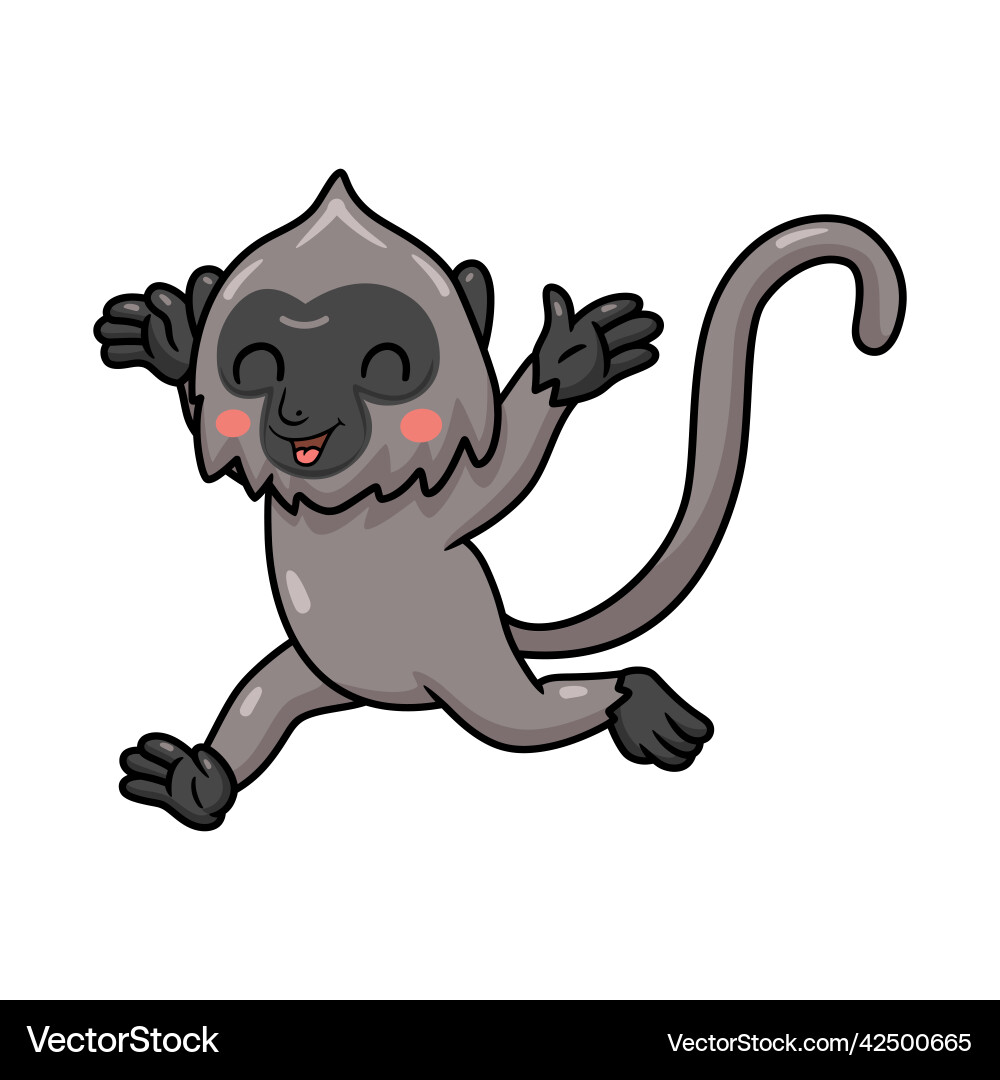 Cute little grey langur monkey cartoon running Vector Image