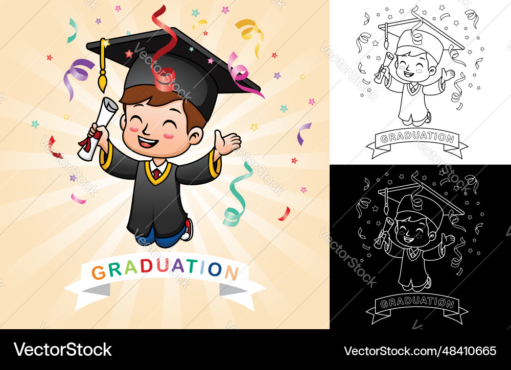 Happy boy graduation celebration cartoon Vector Image