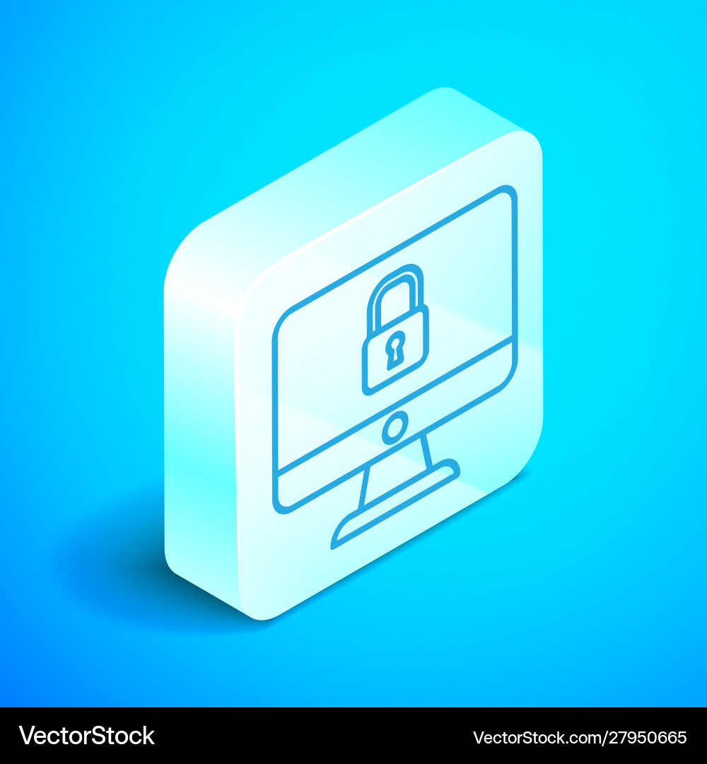 Isometric line lock on computer monitor screen Vector Image