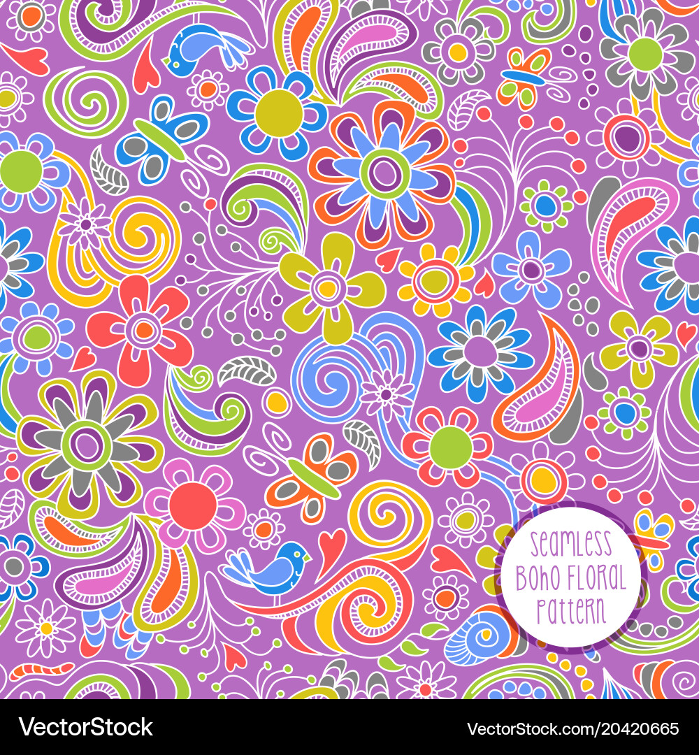 Seamless boho floral pattern Royalty Free Vector Image