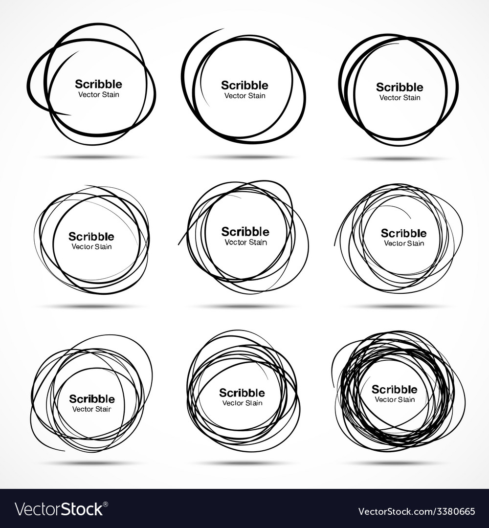 Set of 9 hand drawn scribble circles design Vector Image