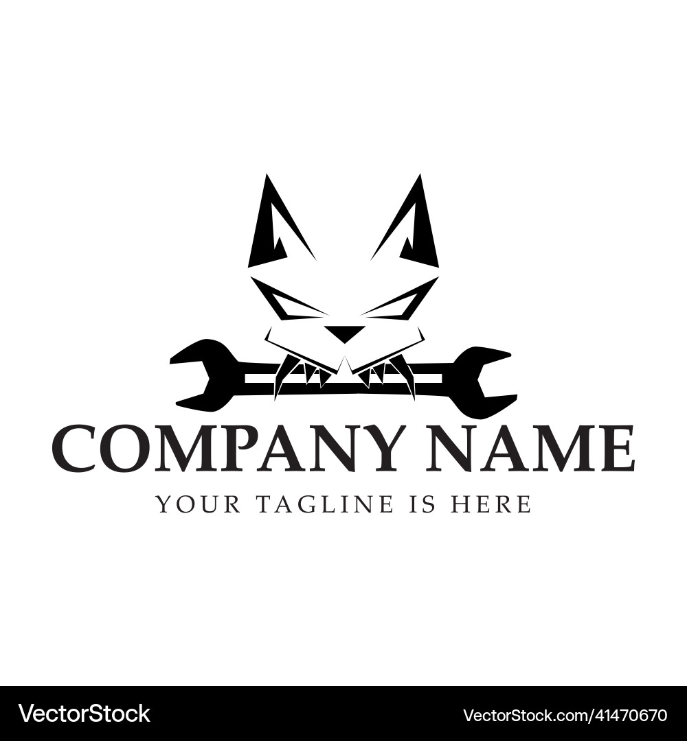 Cat and gear wrench logo Royalty Free Vector Image