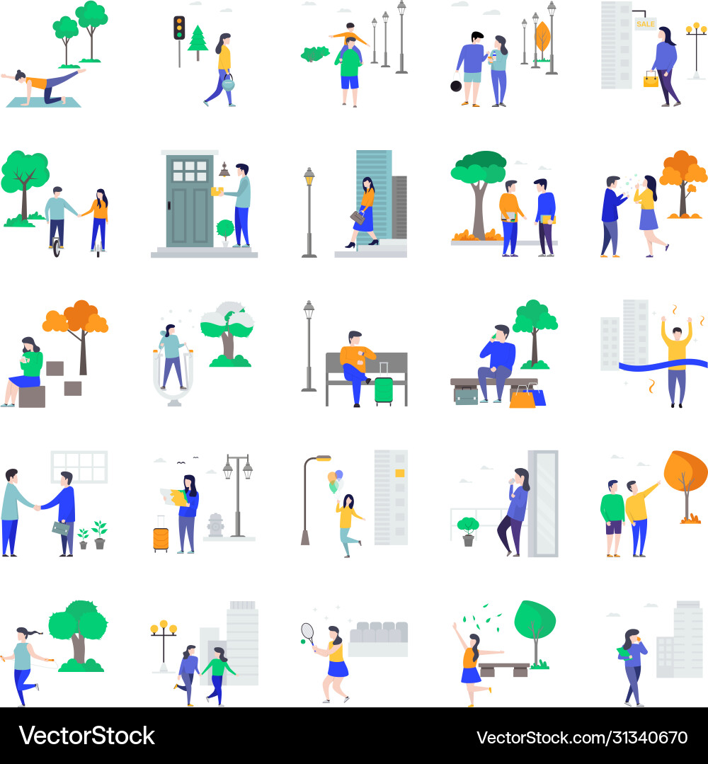 City life activities collection Royalty Free Vector Image