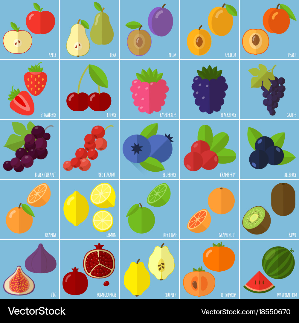 Flat design fruits and berries Royalty Free Vector Image