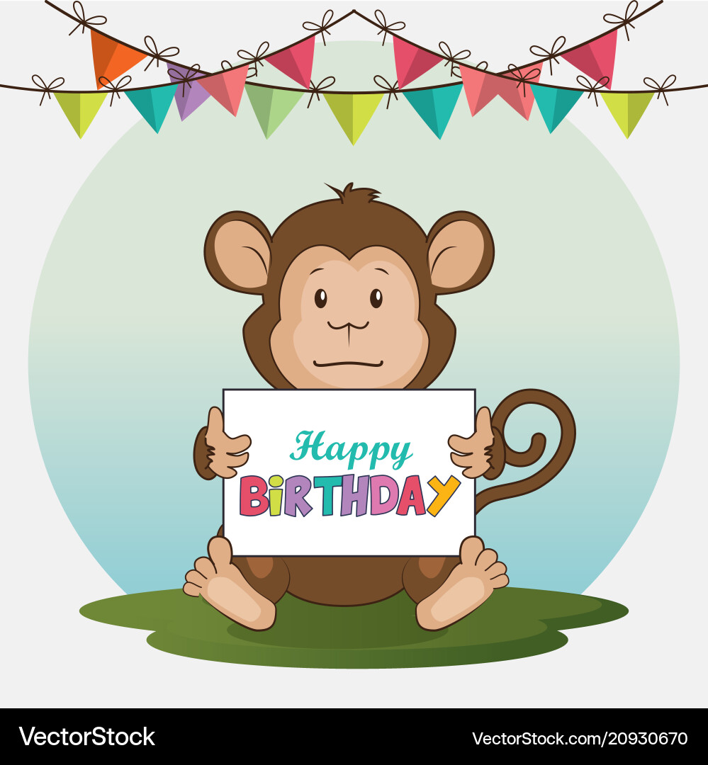 Happy birthday card with cute monkey Royalty Free Vector