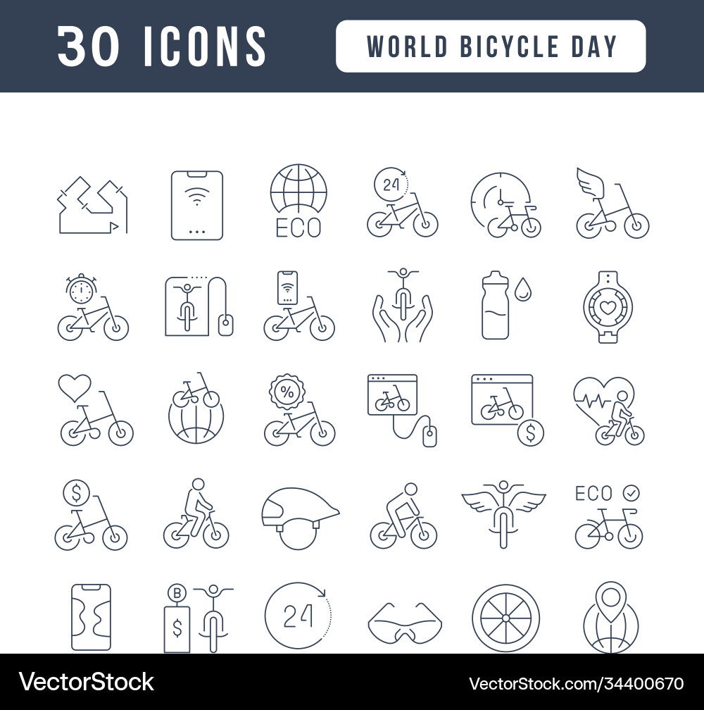 Line icons world bicycle day Royalty Free Vector Image