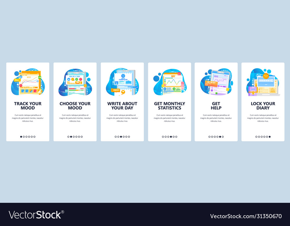 Mood tracker website and mobile app onboarding Vector Image