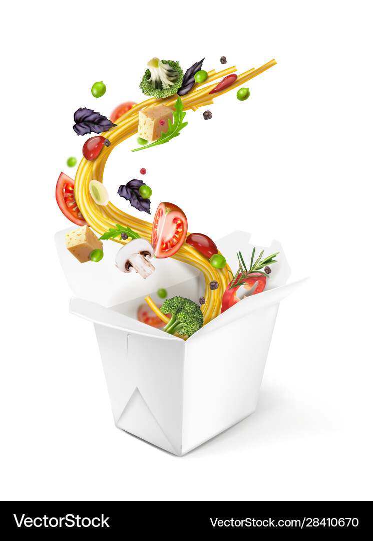 Pasta with vegetables in wok box Royalty Free Vector Image