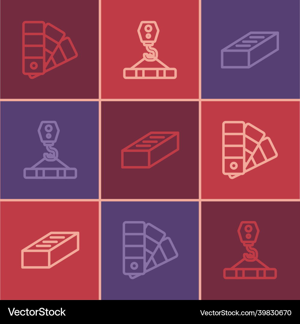 Set line color palette guide brick and crane hook Vector Image
