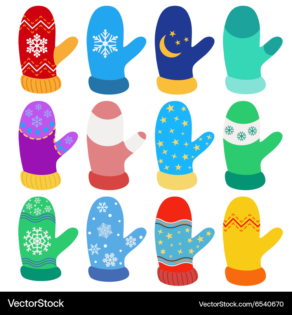 Set of christmas mittens Royalty Free Vector Image
