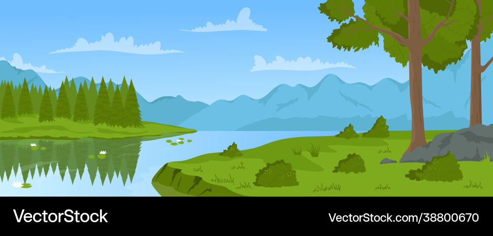 Summer river mountain calm landscape nature trees Vector Image