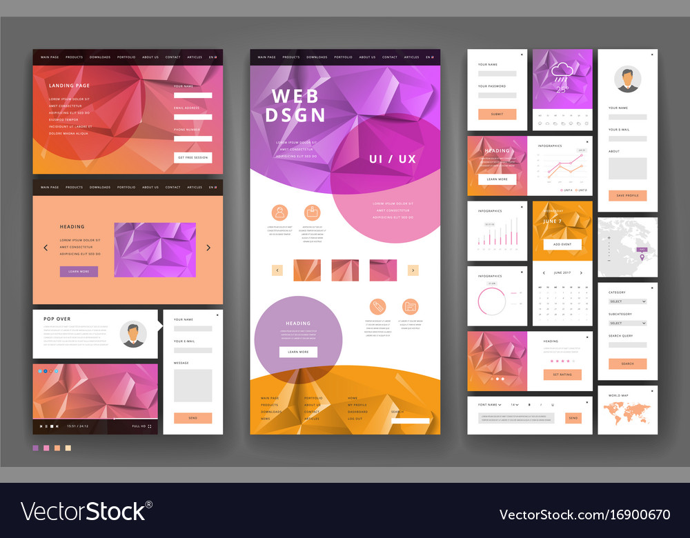 Website template design with interface elements Vector Image