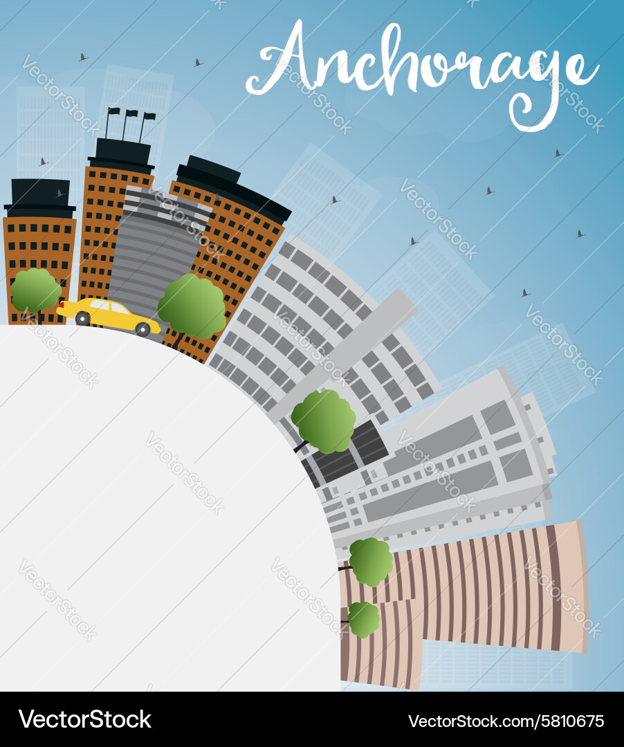 Anchorage Alaska Skyline with Grey Buildings Vector Image