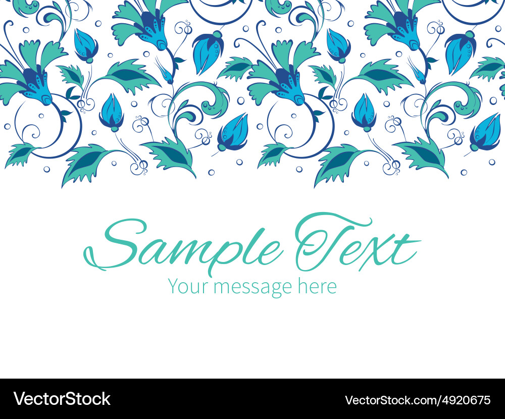 Blue green swirly flowers horizontal border Vector Image