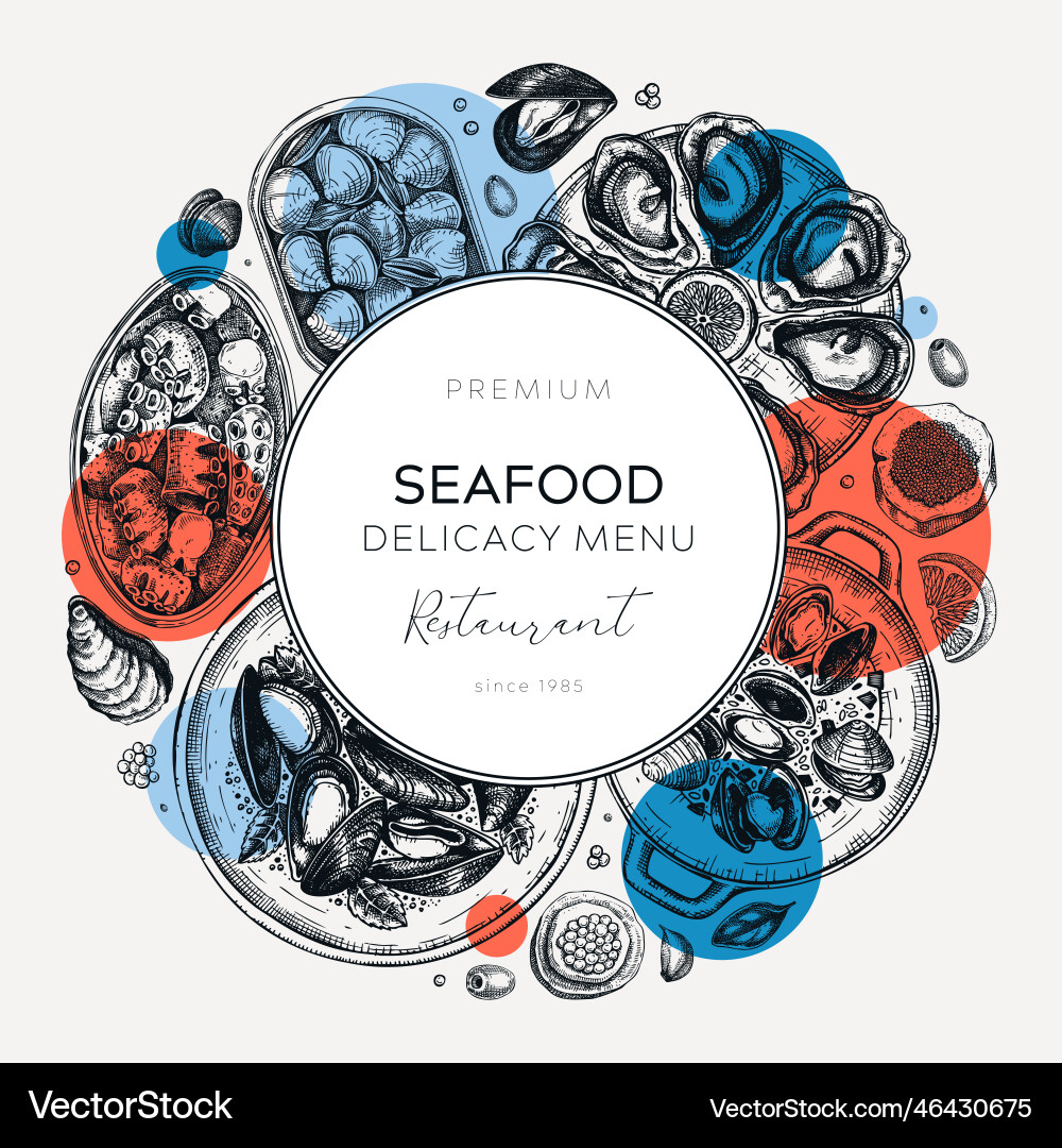 Collage style seafood restaurant banner design Vector Image