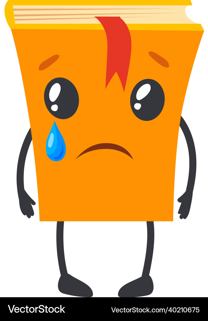 Crying textbook childish book with face sad Vector Image