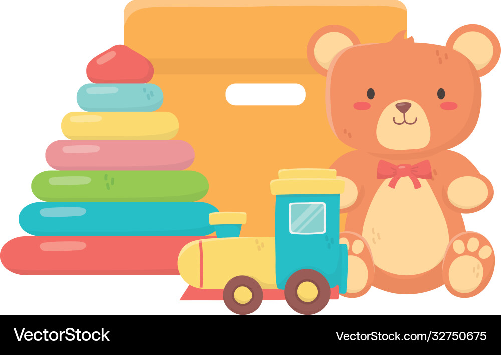 Kids toys object amusing cartoon teddy bear Vector Image