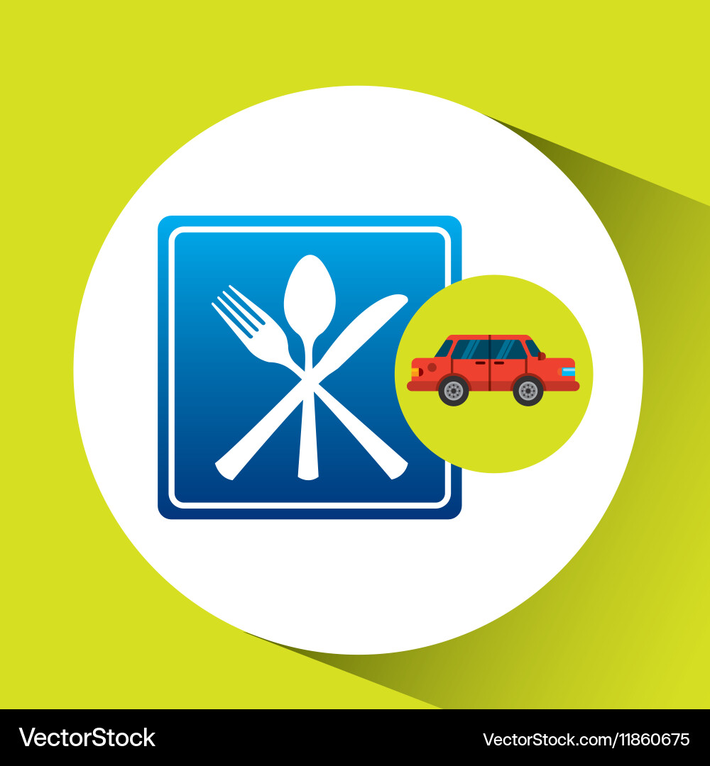Restaurant road sign sedan red Royalty Free Vector Image