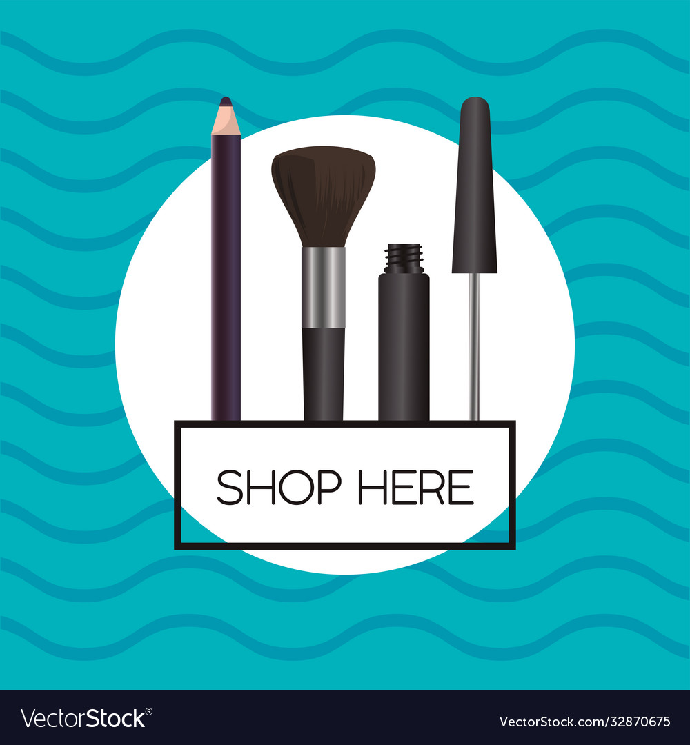 Set cosmetics makeup circular frame Royalty Free Vector