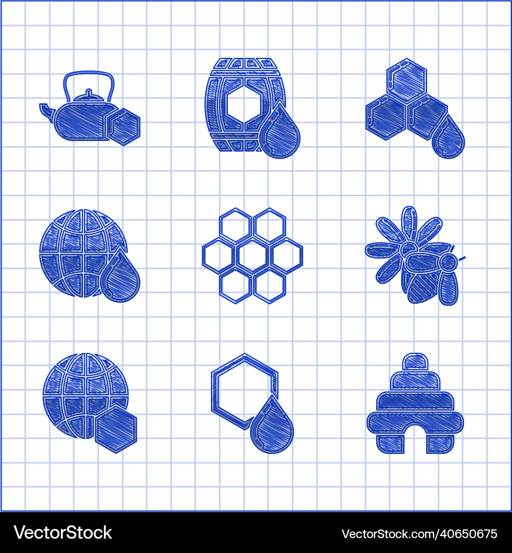 Set honeycomb hive for bees bee and flower map Vector Image