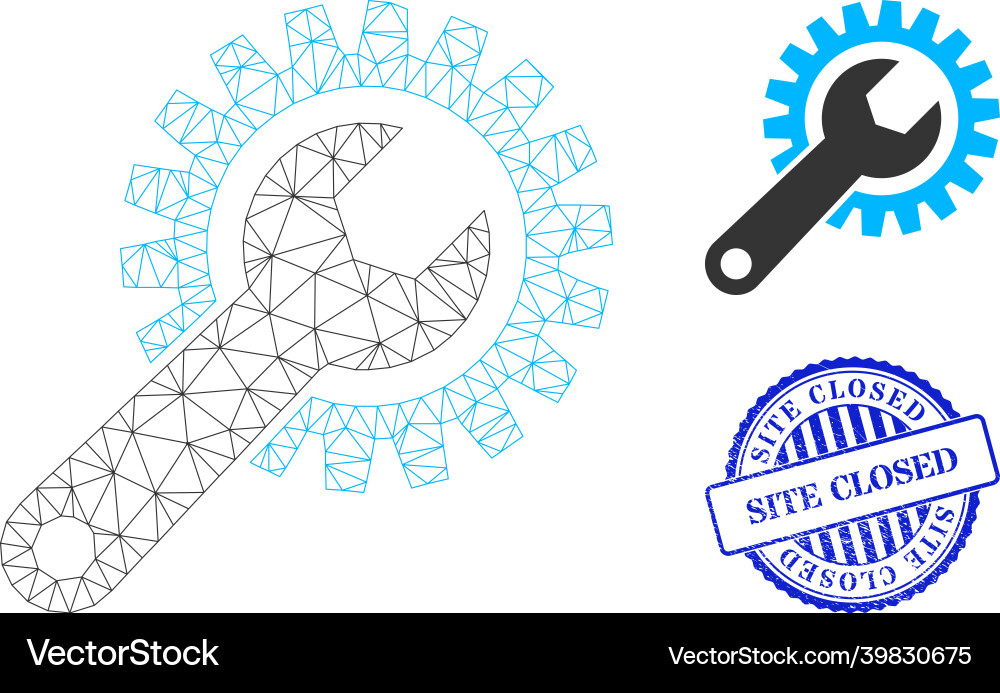 Site closed scratched stamp and web net repair Vector Image
