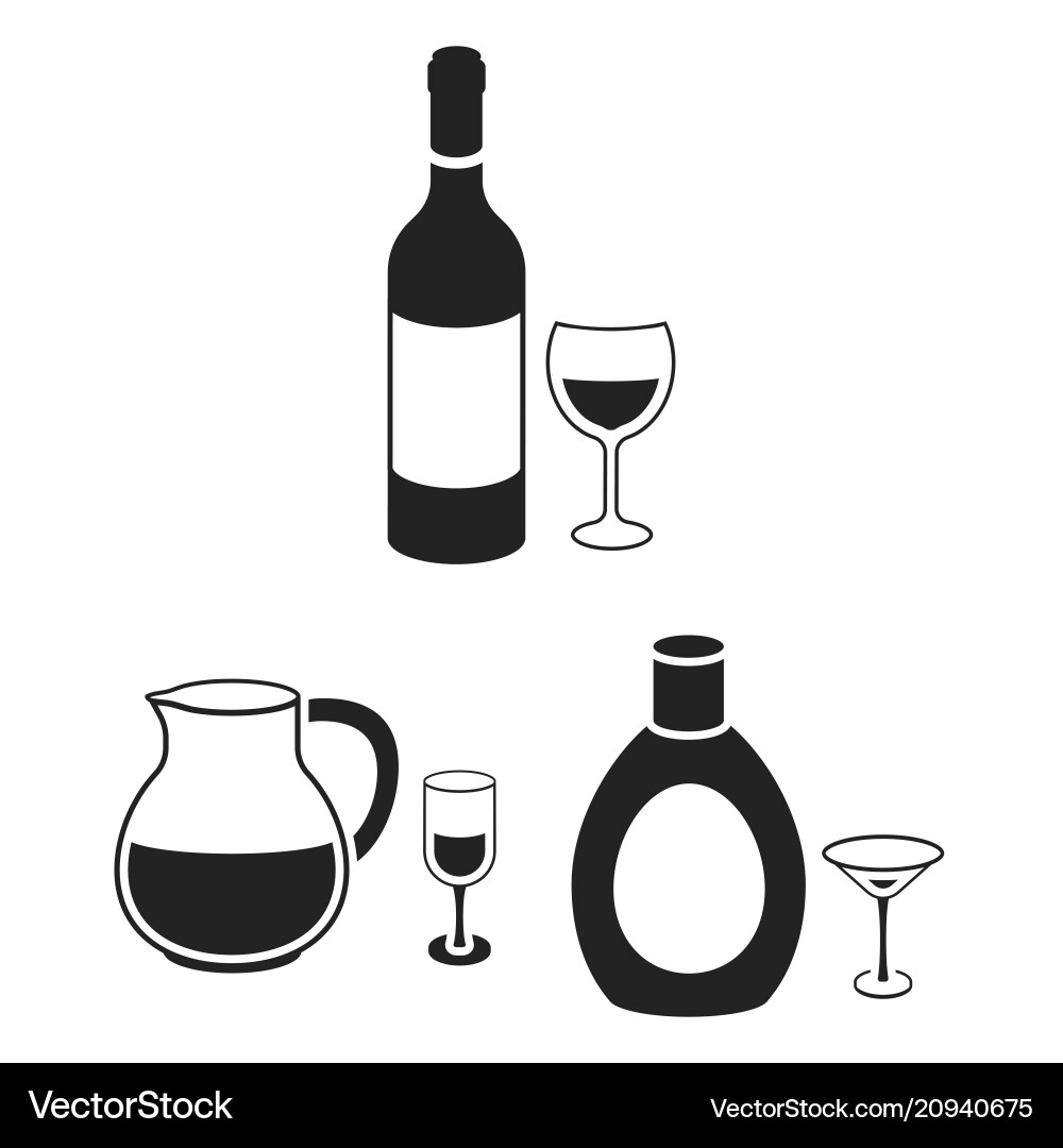 Types alcohol black icons in set collection Vector Image