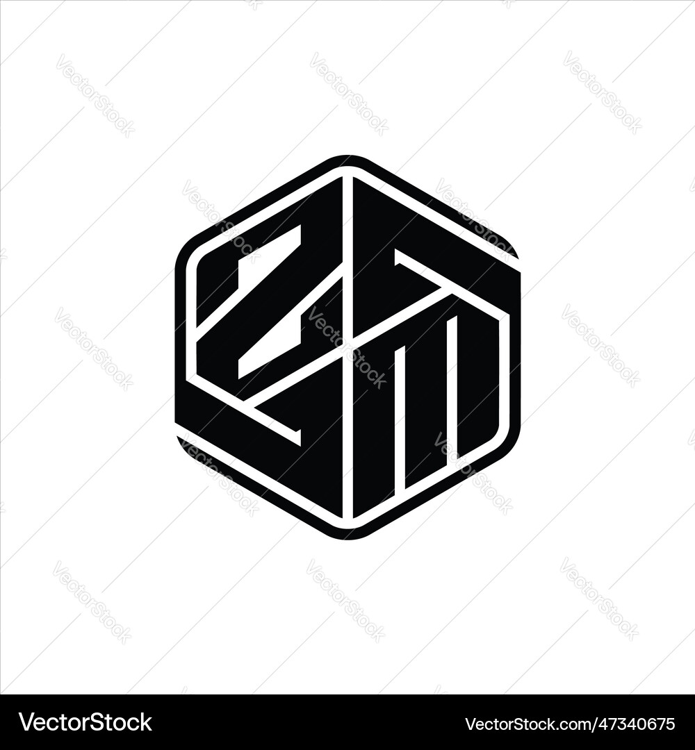 Zm logo monogram hexagon shape with ornament Vector Image