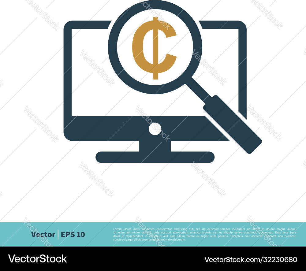 Cent sign screen and magnifying glass icon logo Vector Image