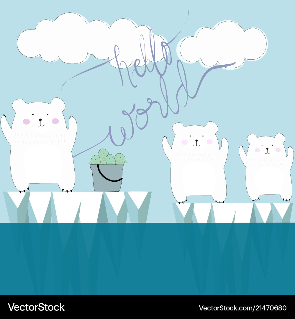 Cute polar bear hello world cartoon Royalty Free Vector