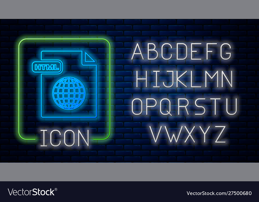 Glowing neon html file document download html Vector Image