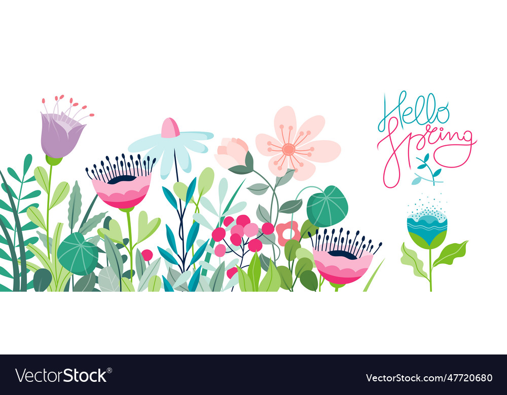 Hello spring concept banner with hand drawn cute Vector Image