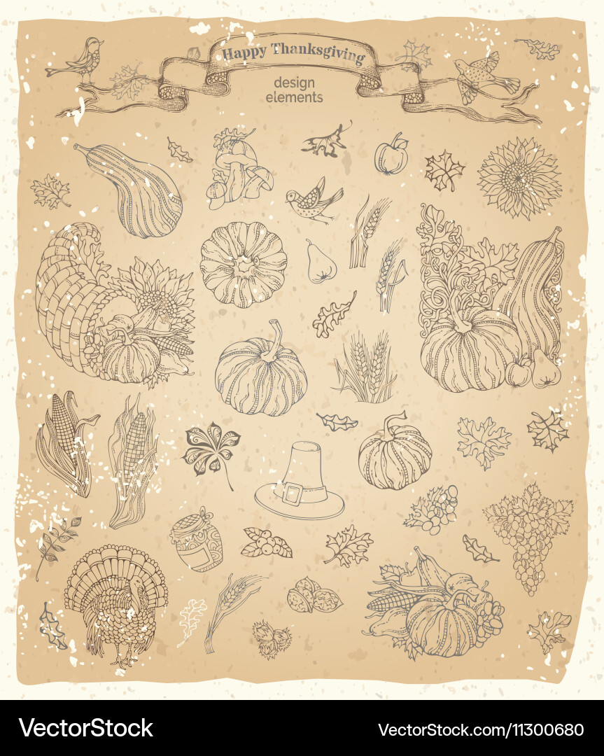 Set of vintage thanksgiving design elements Vector Image