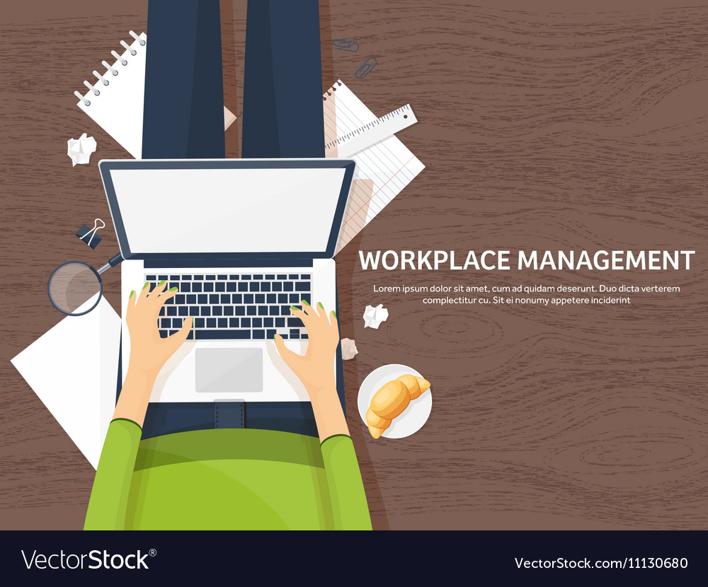 Workplace with table and computer laptop Vector Image
