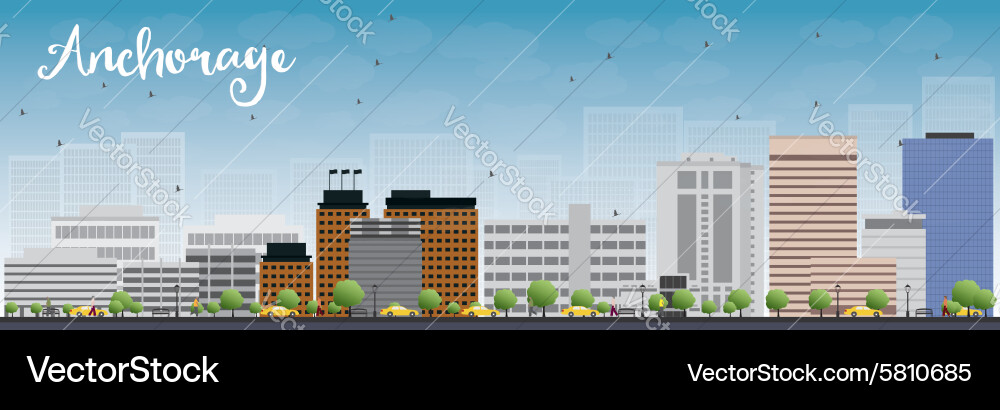 Anchorage alaska skyline with grey buildings Vector Image