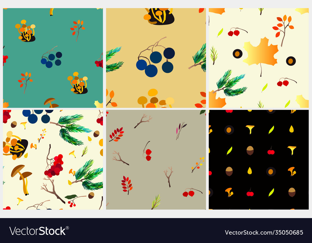 Autumn seamless pattern set with berries Vector Image