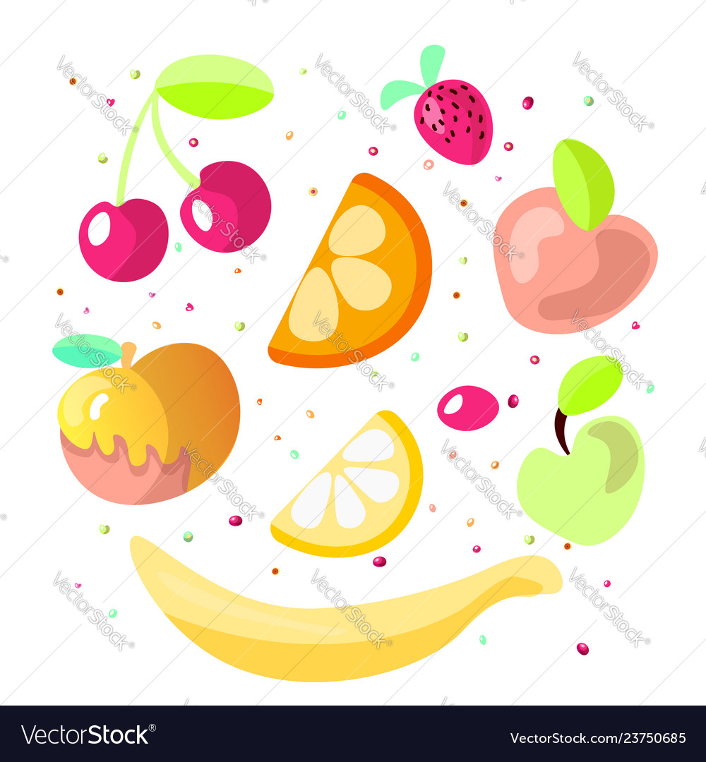 Cute cartoon fruit collection sweet fruits icon Vector Image
