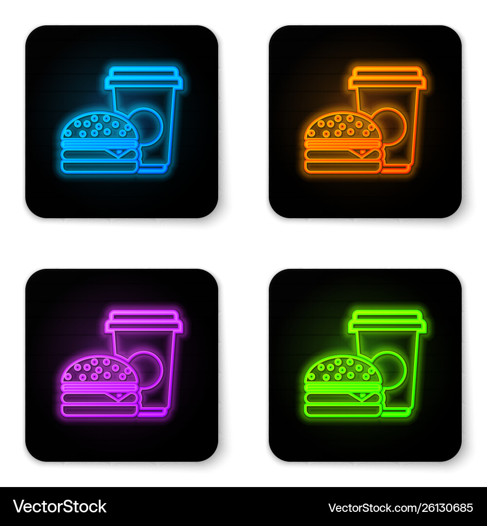 Glowing neon coffee and burger icon isolated Vector Image