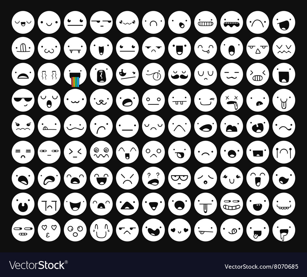 Great set 99 white emotion isolated on black emoji